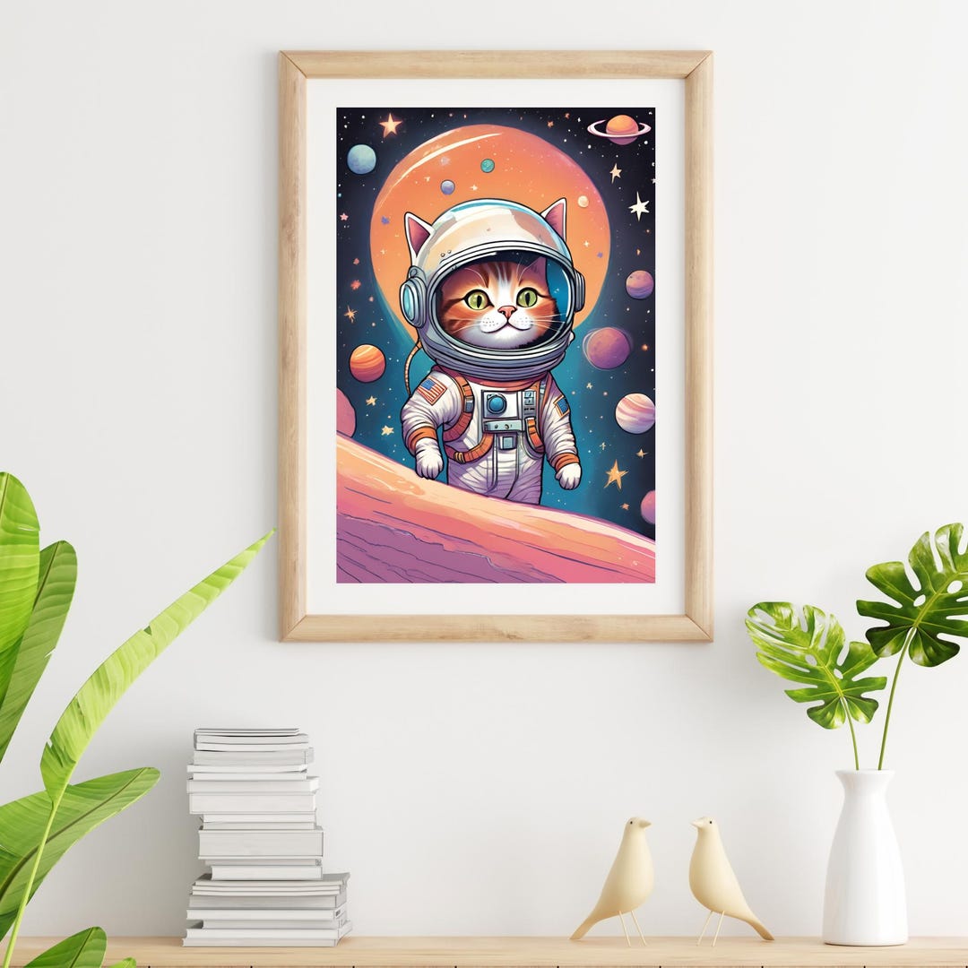 Astronaut Cat Wall Art - Space Cat Poster - Whimsical Galaxy Print ...