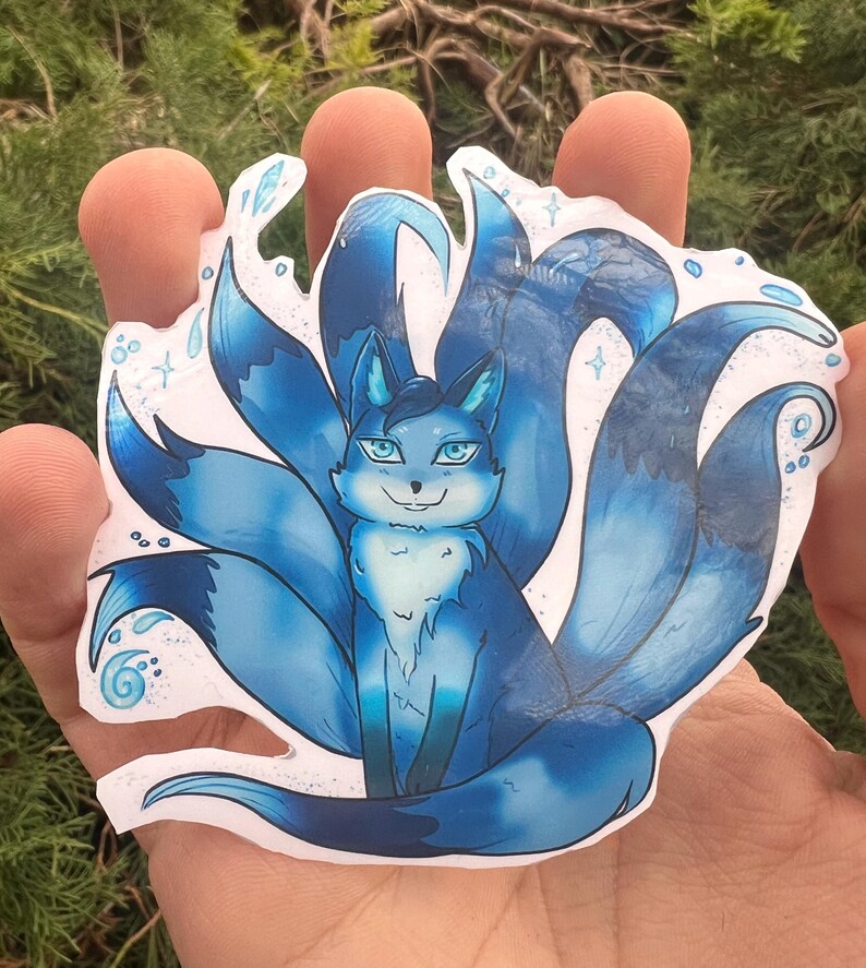 Blue Kitsune Sticker / Arctic Fox Spirit / Water & Snow Powers ...