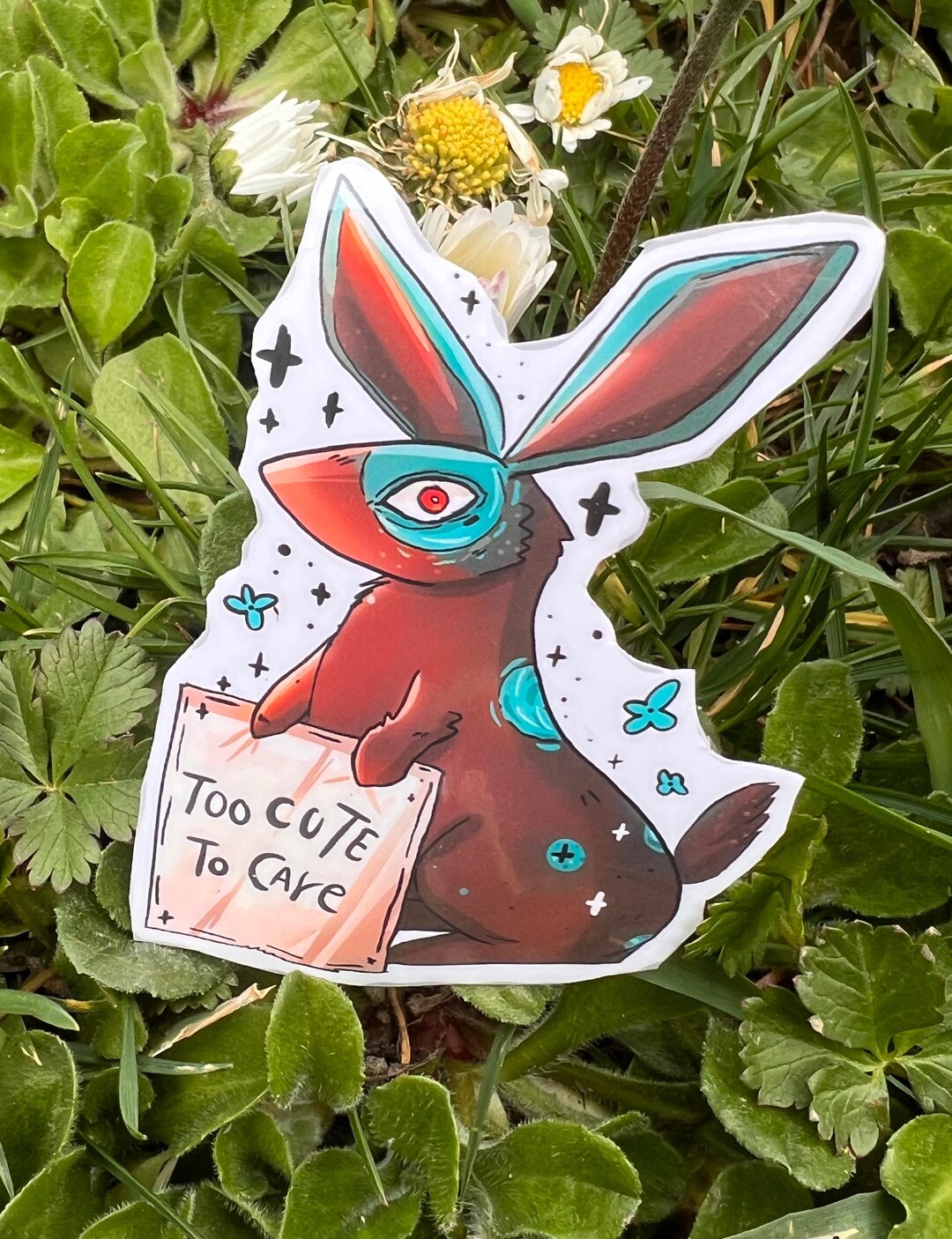 Too Cute to Care Bunny Vinyl Sticker / Whimsical Rabbit Sticker ...