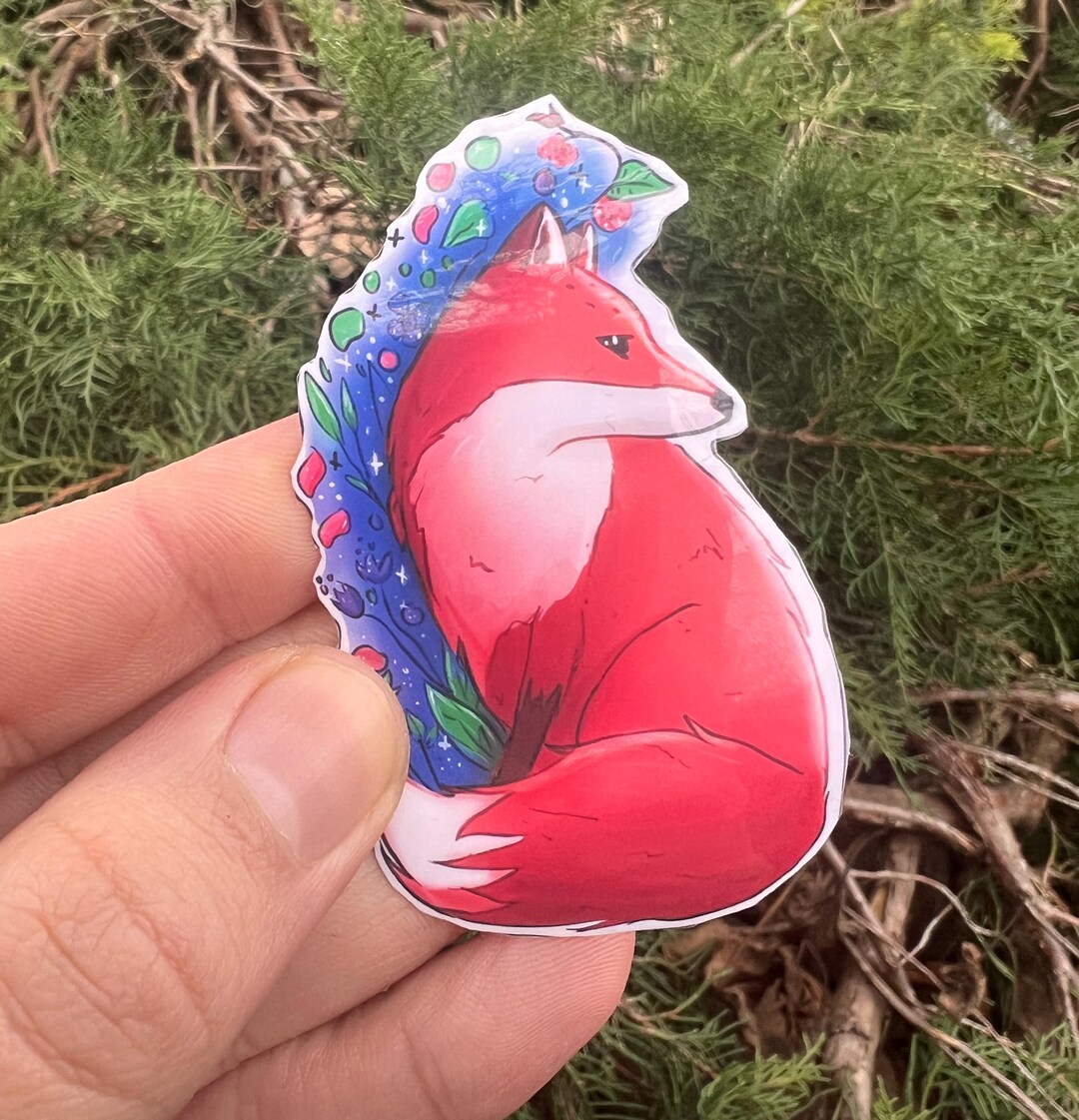 Cute Red Fox Sticker / Floral Background Design / Fox Lovers Gift ...