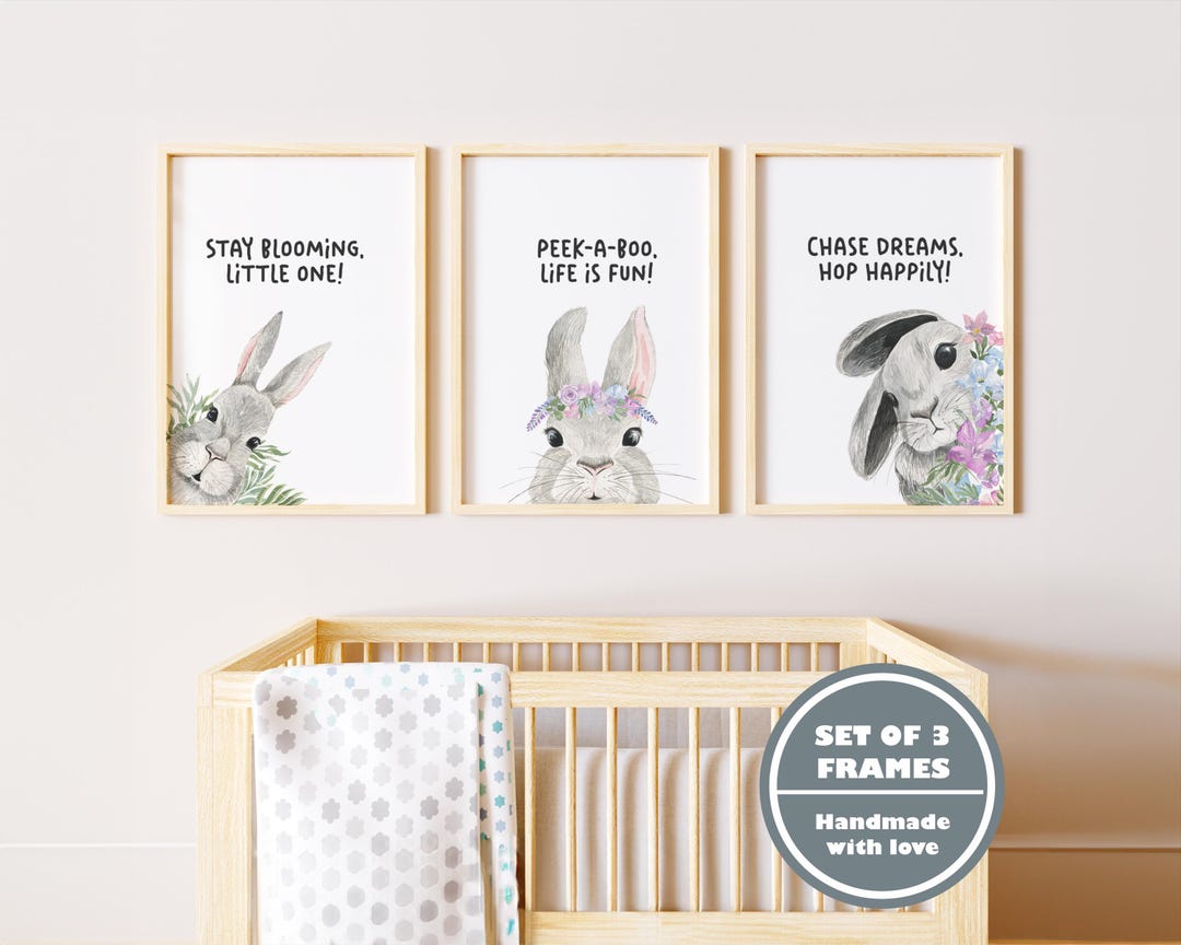 Framed Bunny Nursery Prints - Cute Rabbit Wall Art for Baby Room With ...