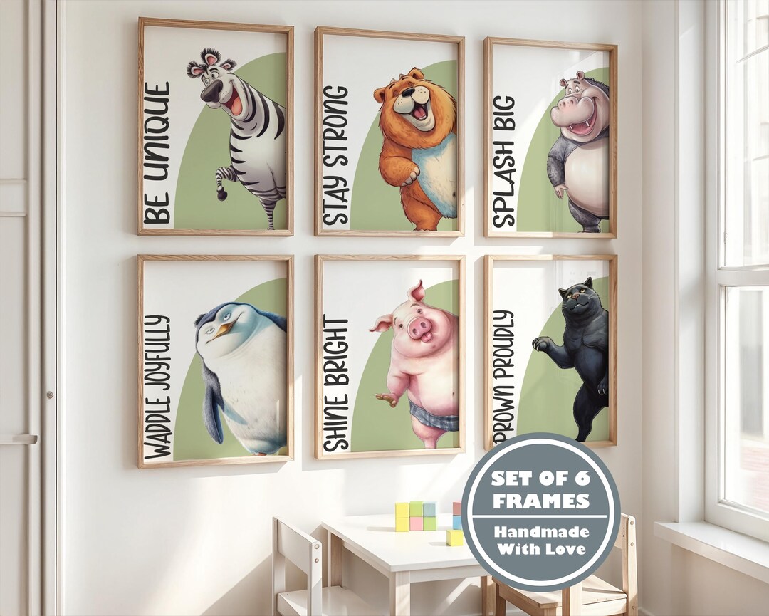 Farm Animal Nursery Wall Art, Playful Cow, Goat, Frog Print Set, Framed ...