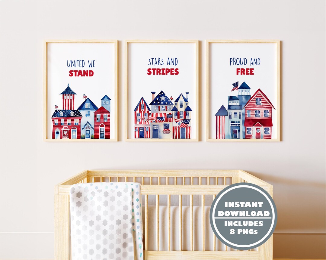Patriotic Nursery Wall Art - 3-piece Set Featuring "united We Stand ...