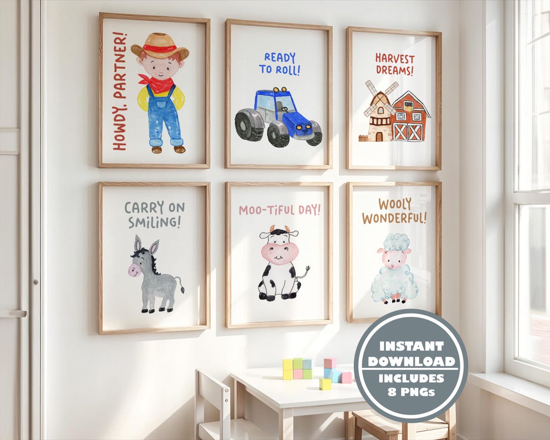 Adorable Farm Nursery Prints - Cute Tractor, Farmer & Animals Wall Art ...
