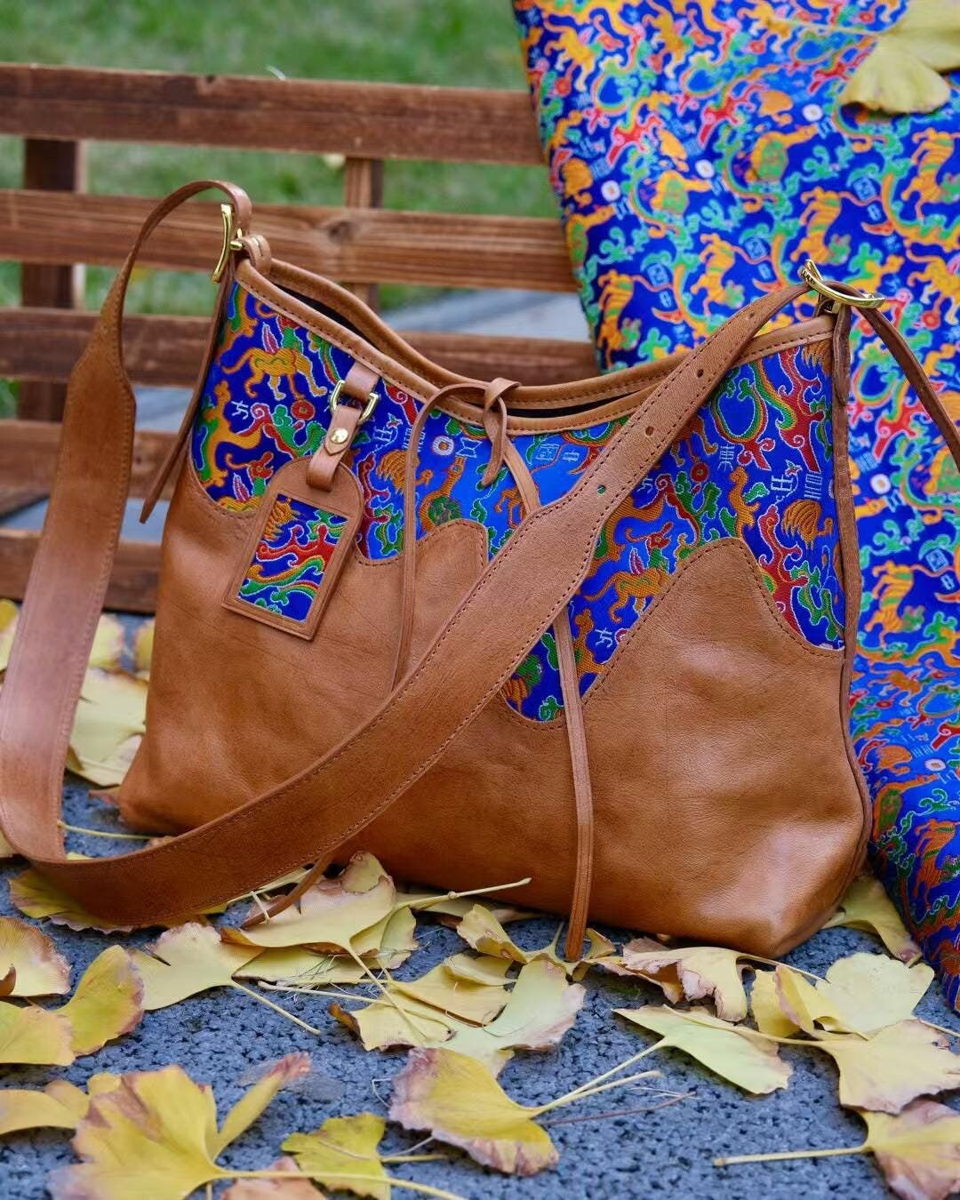 Royal Imperial Shu Brocade & Leather Handbag | Luxury Mulberry Silk ...