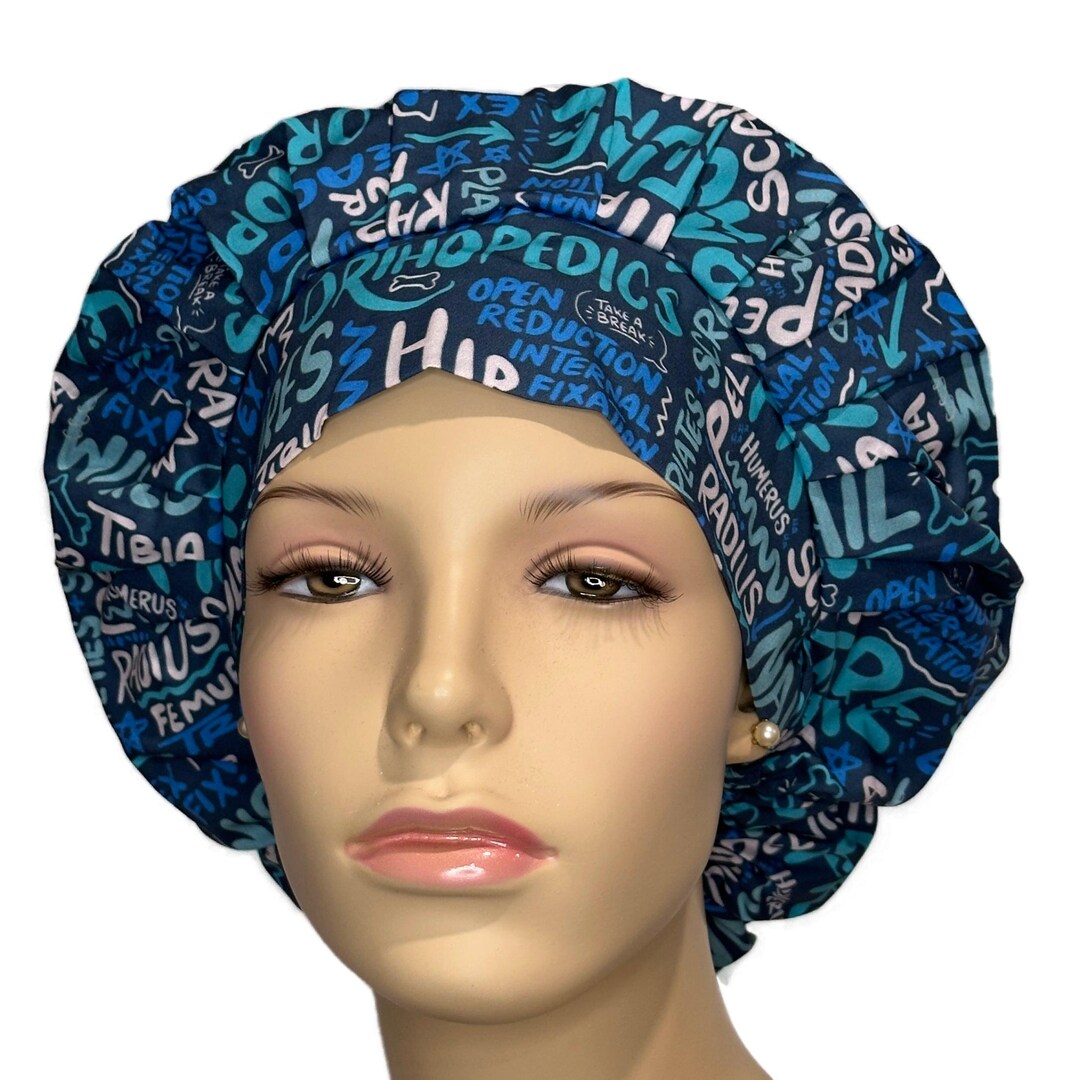 Scrub Cap Orthopedics on Blue Fabric-scrubheads-bouffant Scrub Hat ...