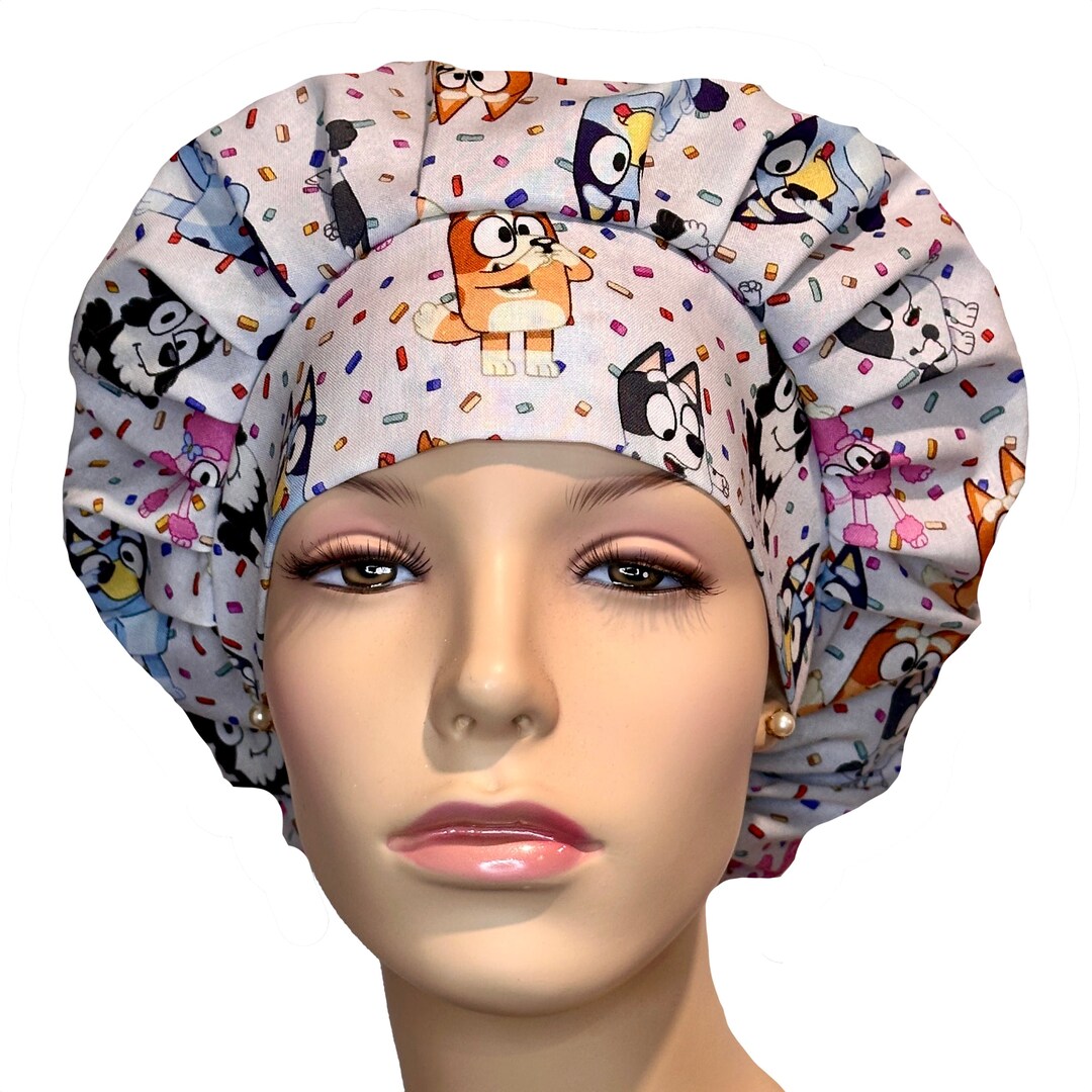 Scrub Caps Confetti Bluey Fabric-pediatrics Scrub Hat-scrub Cap ...
