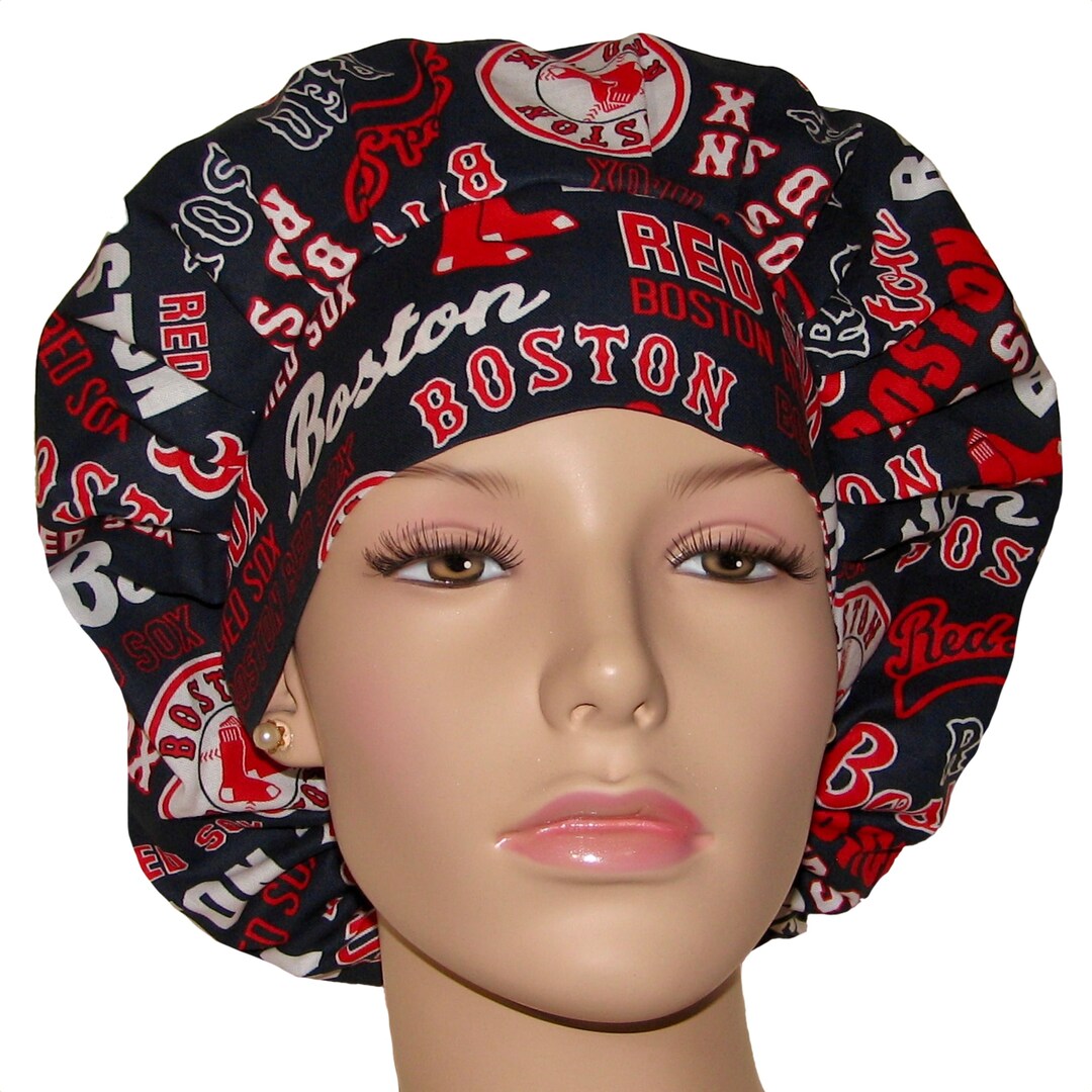 Scrub Caps Boston Red Sox Words Cotton Fabric-ScrubHeads-Red Sox Scrub ...