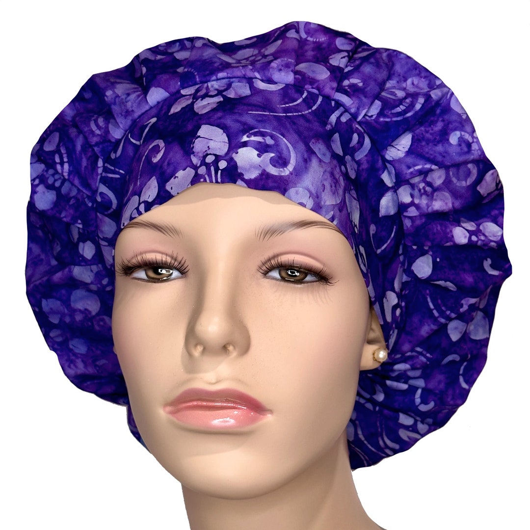 Scrub Caps Batik Wild Garden Grape Purple-scrubheads-fabric Scrub Hats ...