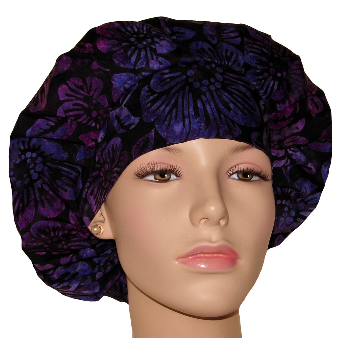 Scrub Caps Batik Floral Deep Purple-scrubheads-scrub Caps-fabric Scrub ...