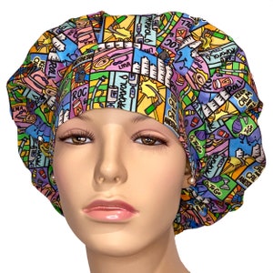 Scrub Cap Anesthesia Cartoon Fabric-scrubheads-bouffant Scrub Hat-crna ...