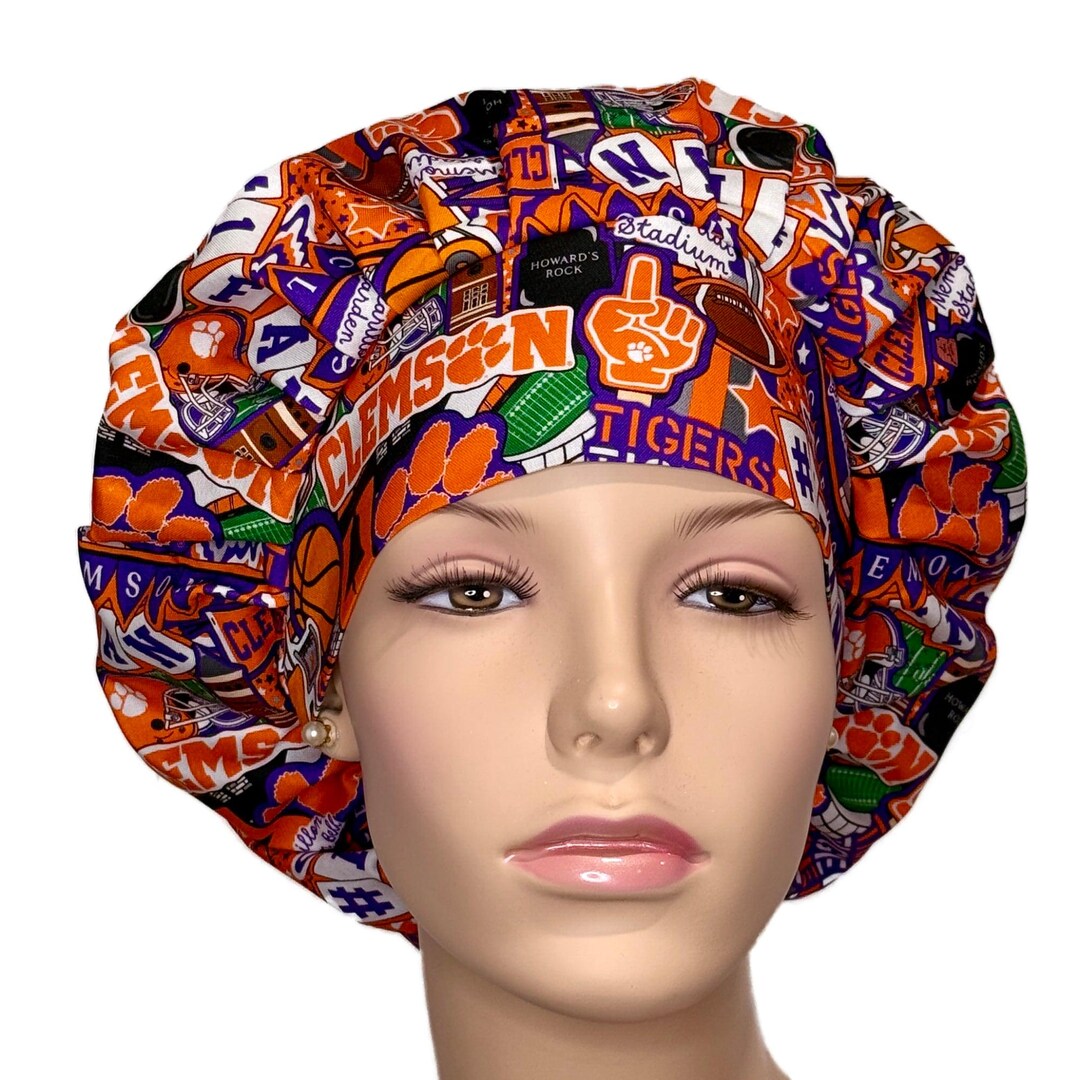 Scrub Caps Clemson Tigers Doodle Fabric-bouffant Scrub Hats-scrubheads ...