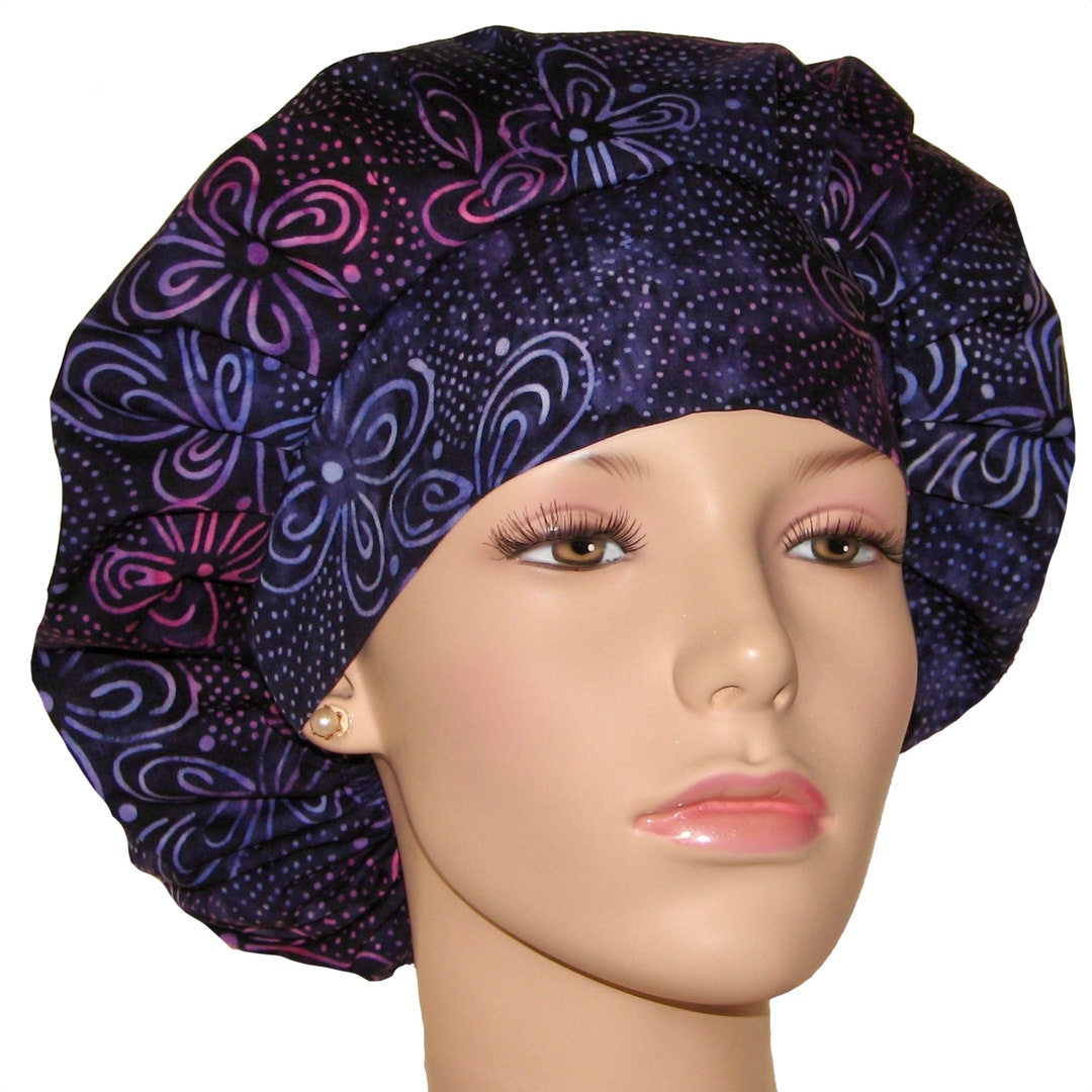 Scrub Caps Batik Simple Blooms Deep Purple-scrubheads-fabric Scrub Hats ...