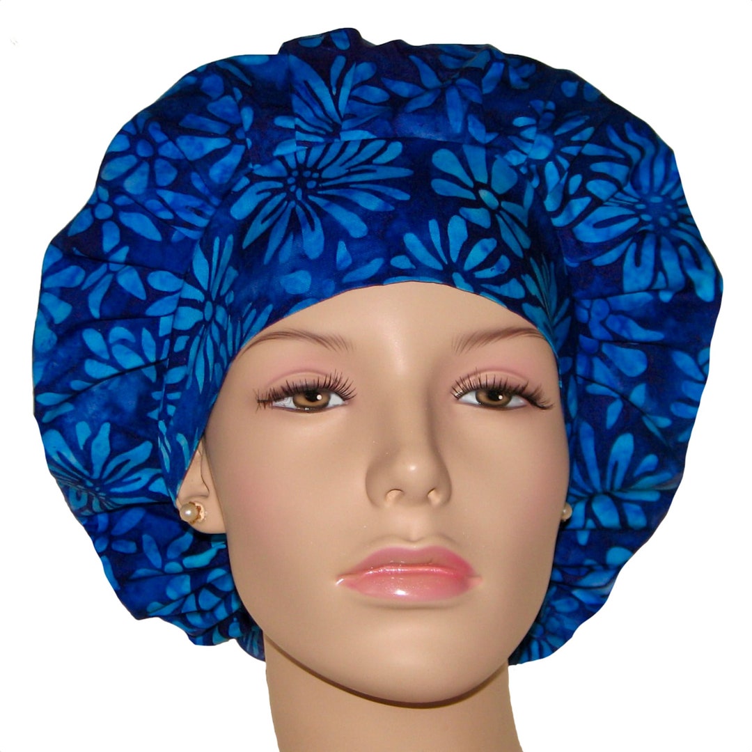 Scrub Caps Batik Bright Royal Blooms-scrubheads-batik Scrub Hat-floral ...