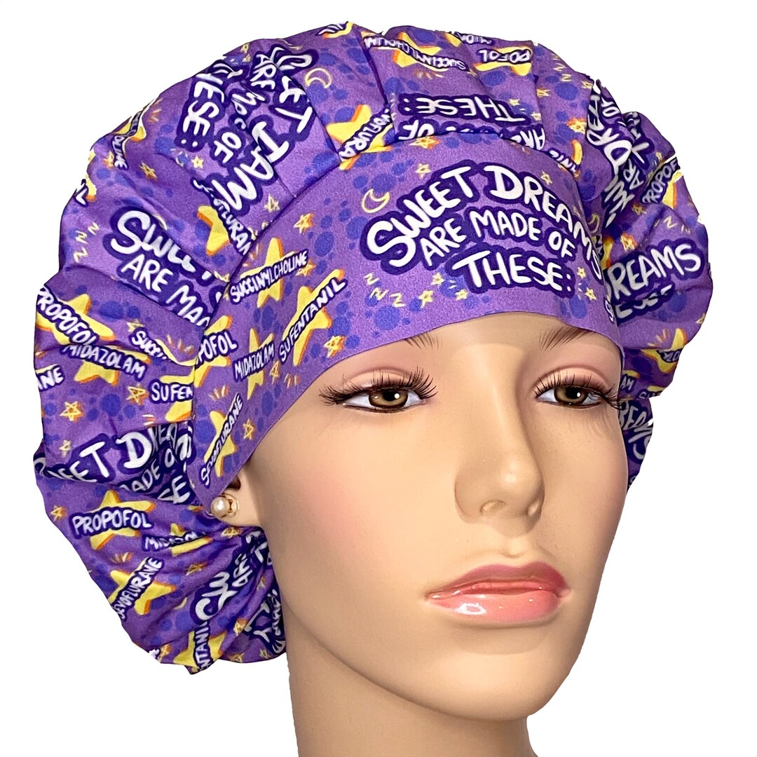Scrub Cap Anesthesia Sweet Dreams Fabric-scrubheads-bouffant Scrub Hat ...