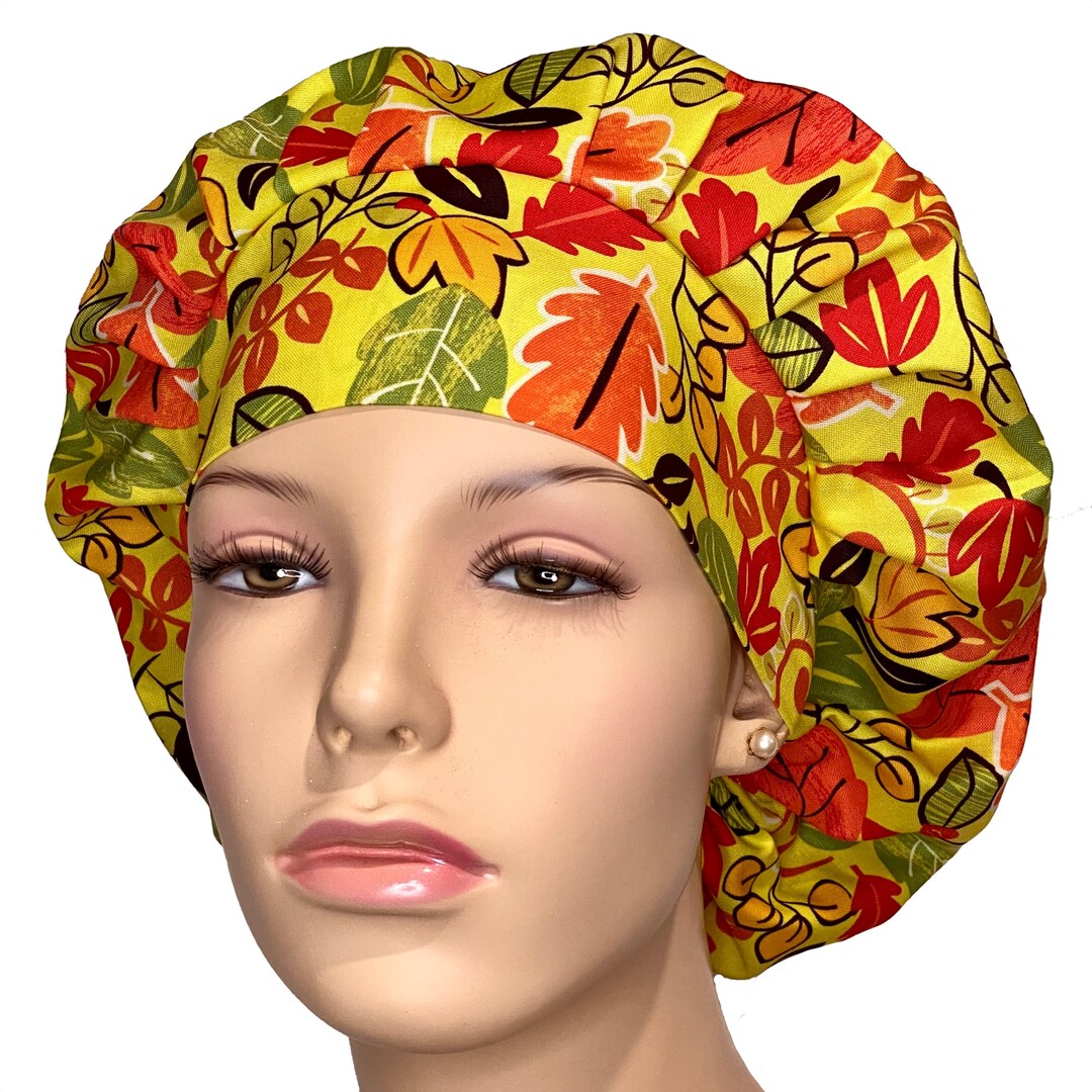 Scrub Caps Autumn Lime Leaves-scrubheads-etsy Scrub Hats-scrub Caps ...