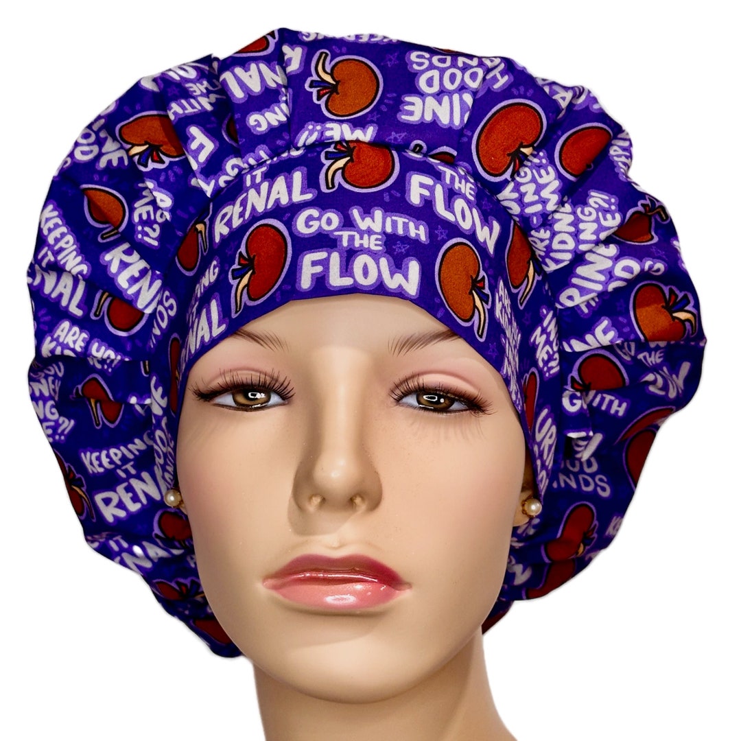 Scrub Cap Kidneys Pun Fun on Purple Fabric-scrubheads-bouffant Scrub ...