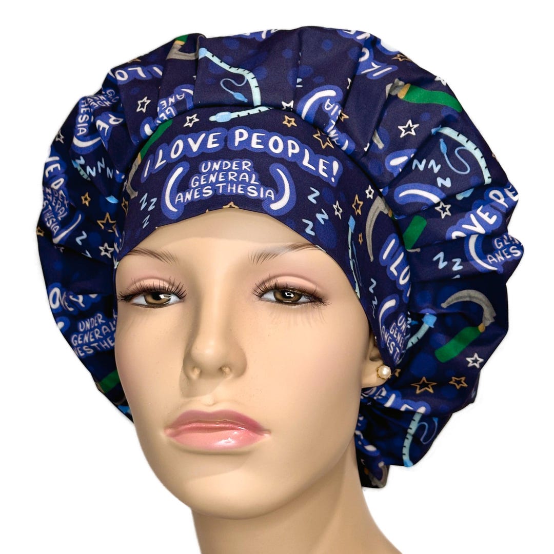 Scrub Cap Anesthesia I Love People- Purple Fabric-scrubheads-bouffant ...