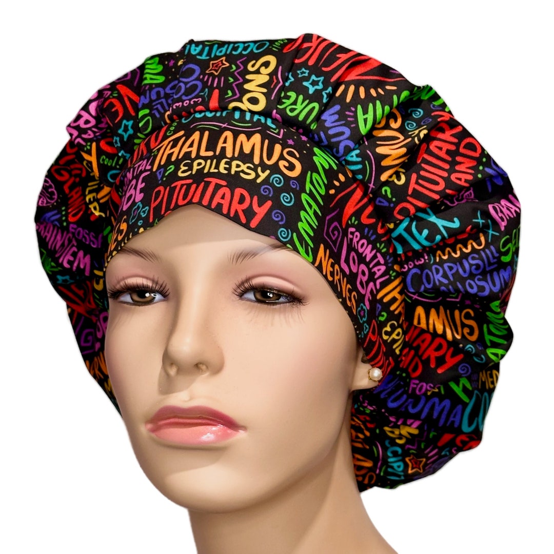 Scrub Cap Neuro Scribbles Black Fabric-scrubheads-bouffant Scrub Hat ...