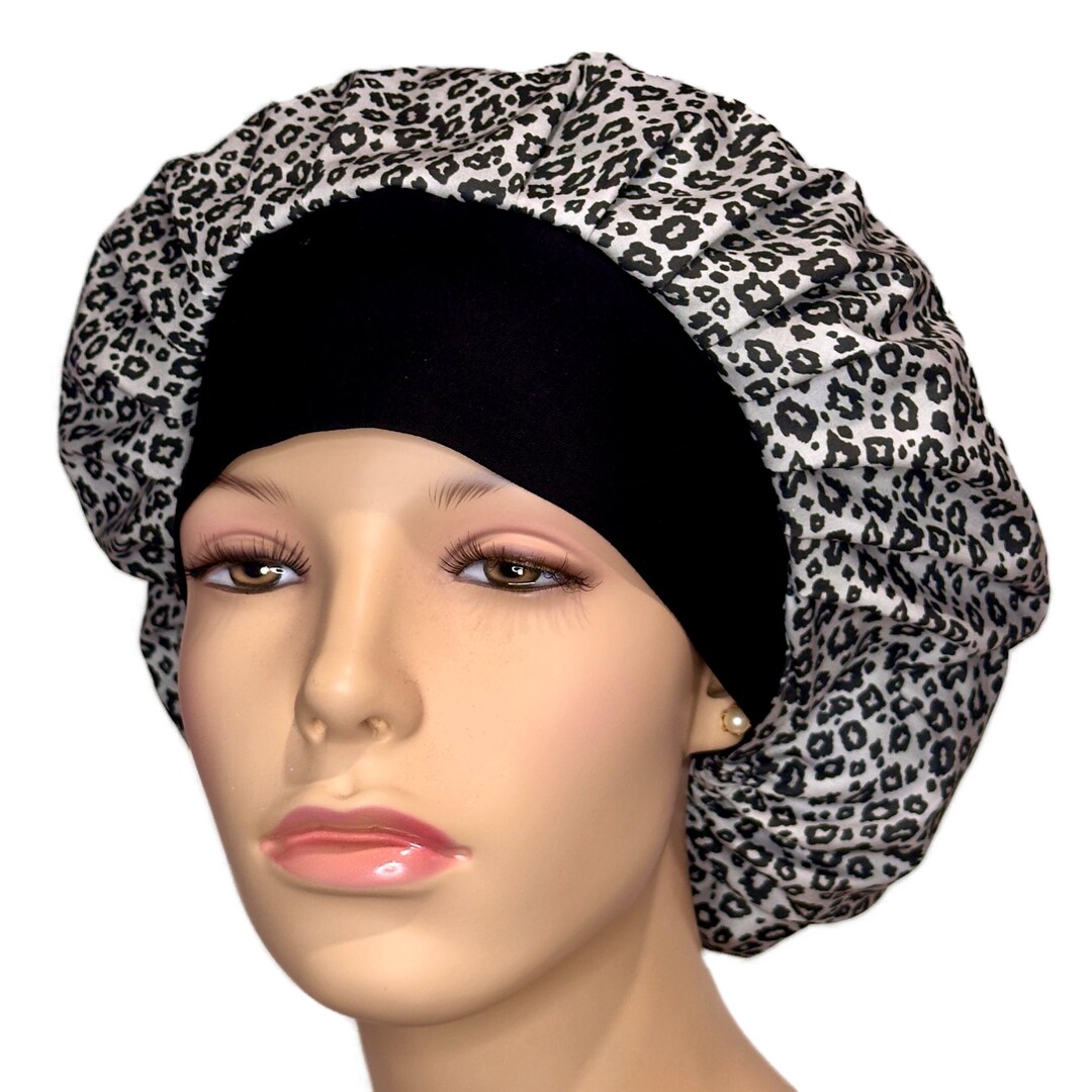 Scrub Caps Gray Leopard Print-scrubheads-bouffant Scrub Hat-leopard ...