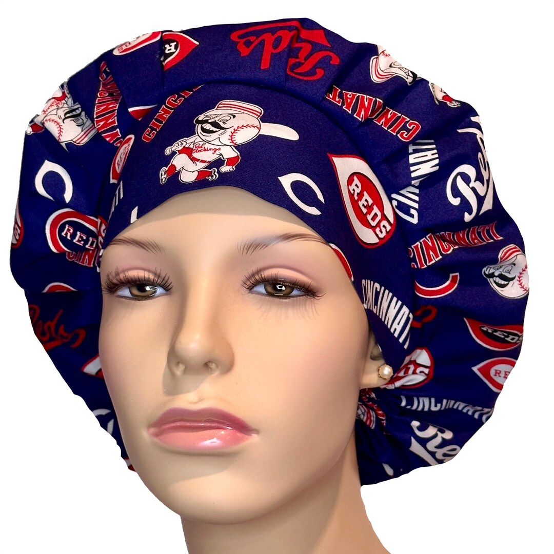 Scrub Caps Cincinnati Reds Navy Cooperstown Cotton Fabric-bouffant ...