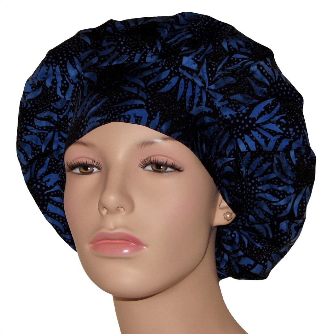 Scrub Hats Batik Sunflowers Black and Royal Blue-scrubheads-scrub Cap ...