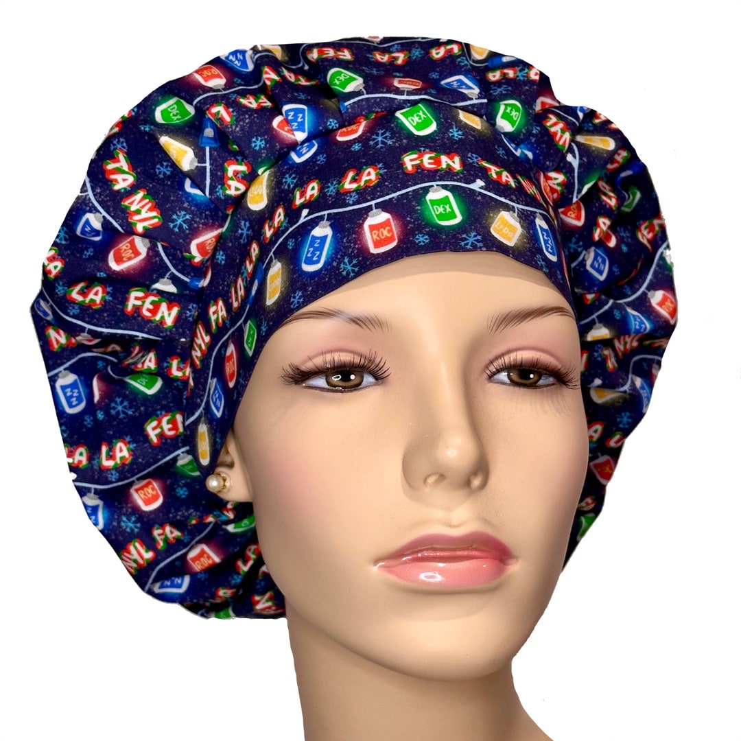 Scrub Cap Anesthesia Med Bottles Fabric-scrubheads-christmas Bouffant ...