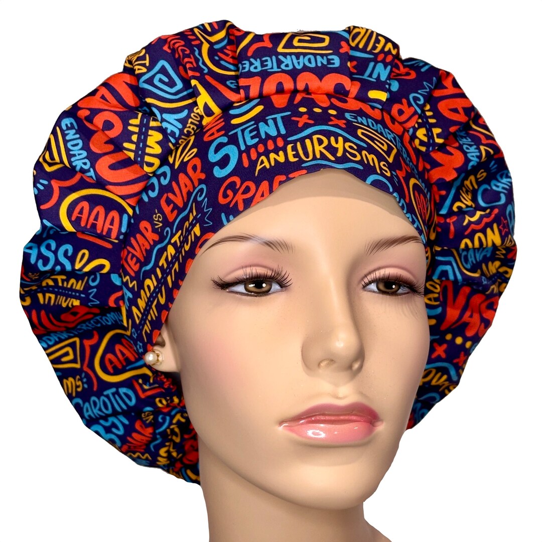 Scrub Cap OR Vascular Scribbles on Navy Fabric-scrubheads-bouffant ...