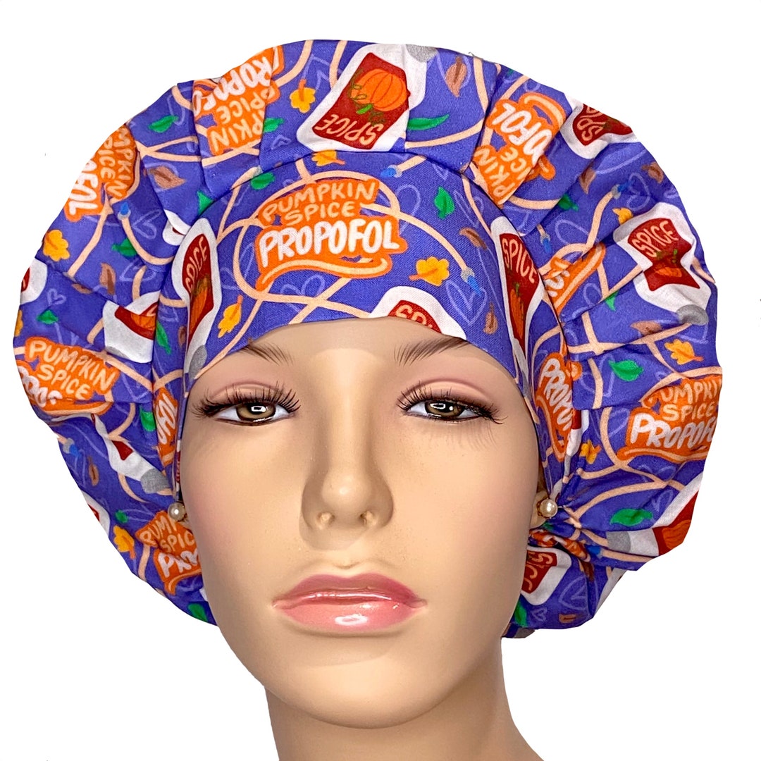 Scrub Cap Anesthesia Pumpkin Spice Fabric-scrubheads-bouffant Scrub Hat ...