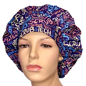 Scrub Cap Scrub Tech on Navy Fabric-scrubheads-bouffant Scrub Hat-scrub ...