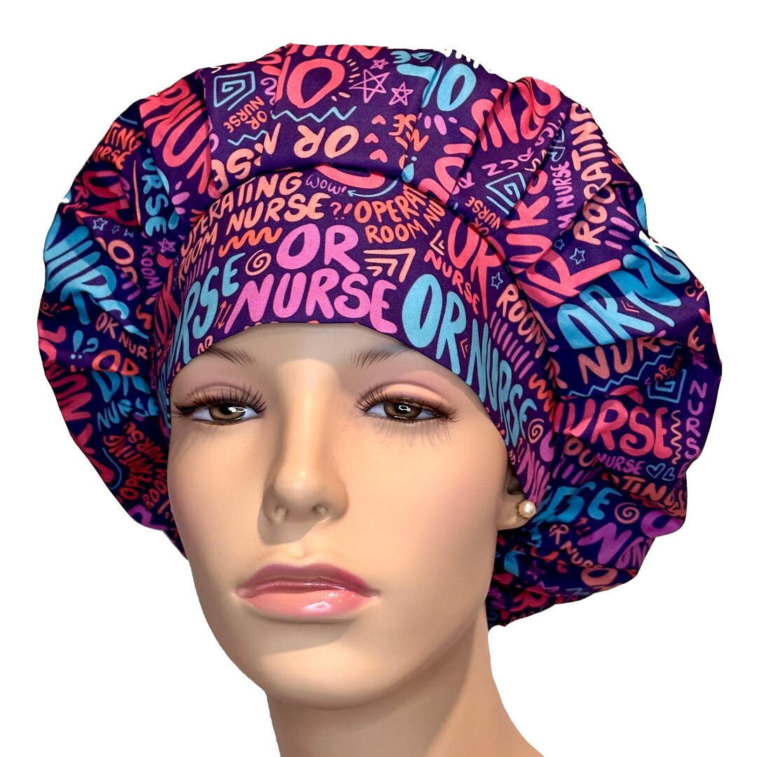 Scrub Cap OR Nurse Scribbles on Purple Fabric-scrubheads-bouffant Scrub ...