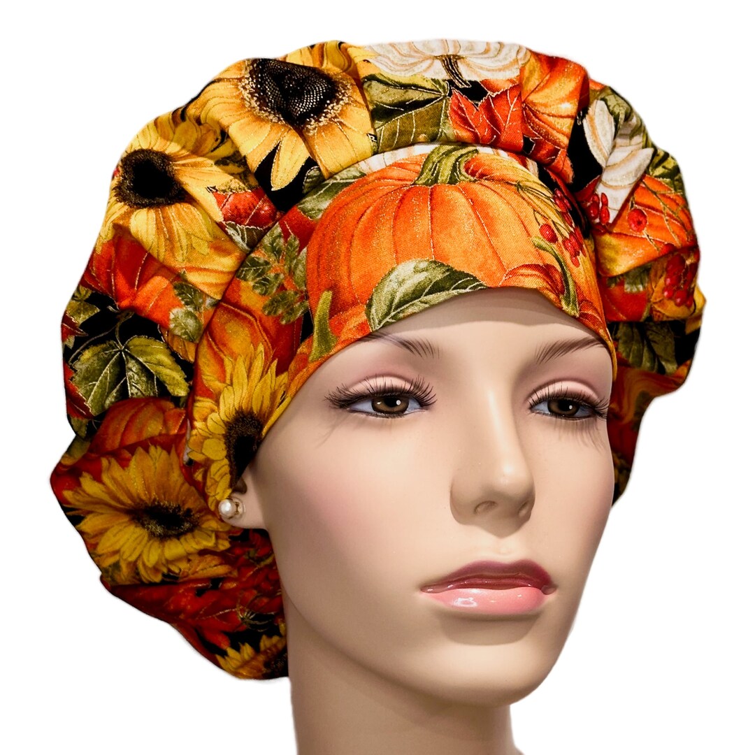 Scrub Caps Harvest Floral Leaves-scrubheads-etsy Scrub Hats-scrub Caps ...