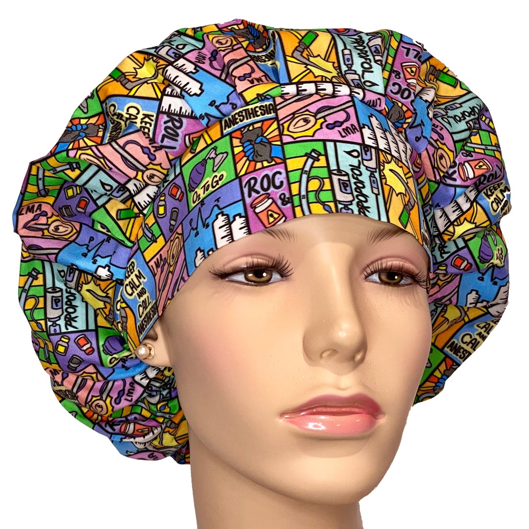 Scrub Cap Anesthesia Cartoon Fabric-scrubheads-bouffant Scrub Hat-crna ...