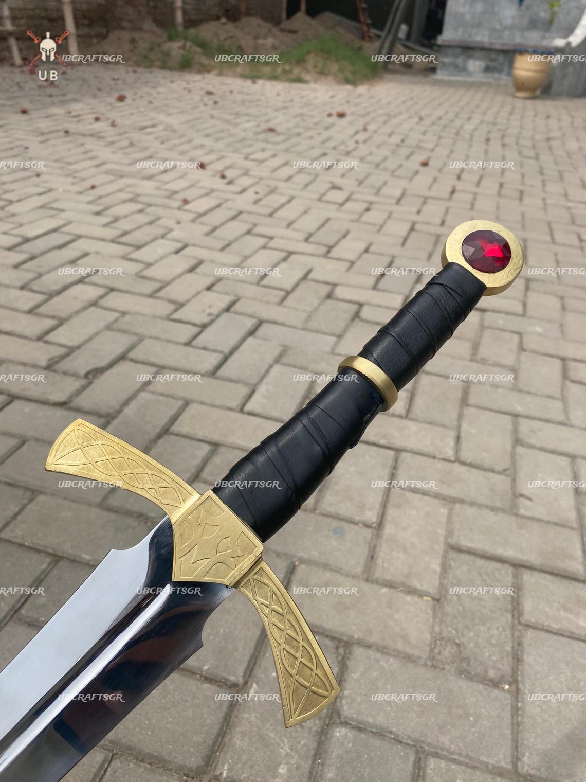 Glodryn Replica Sword-medieval Knight's Longsword With Gold Cross Guard ...