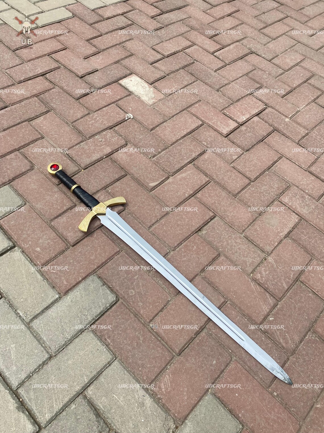 Glodryn Replica Sword-medieval Knight's Longsword With Gold Cross Guard ...