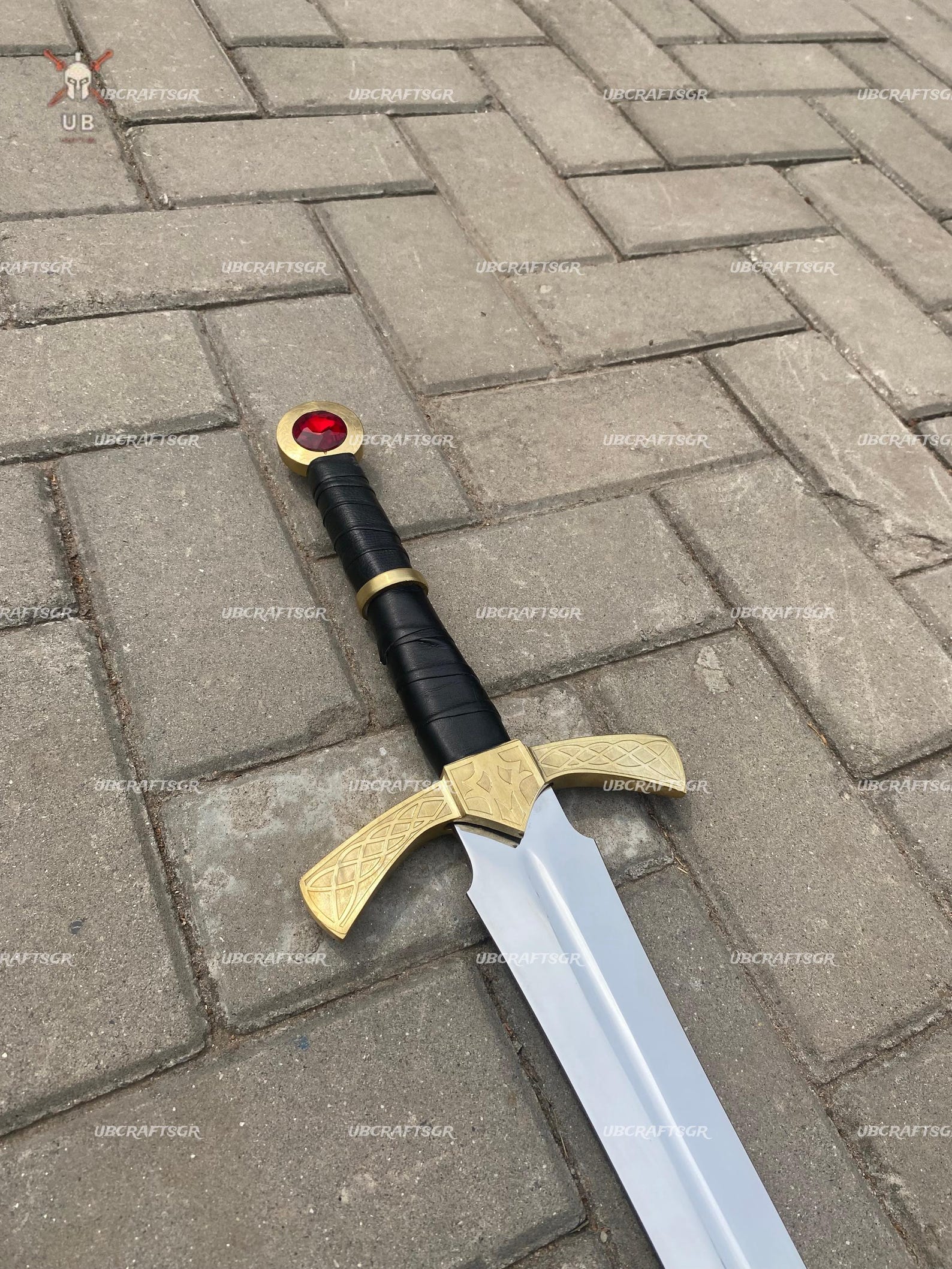 Glodryn Replica Sword-medieval Knight's Longsword With Gold Cross Guard ...