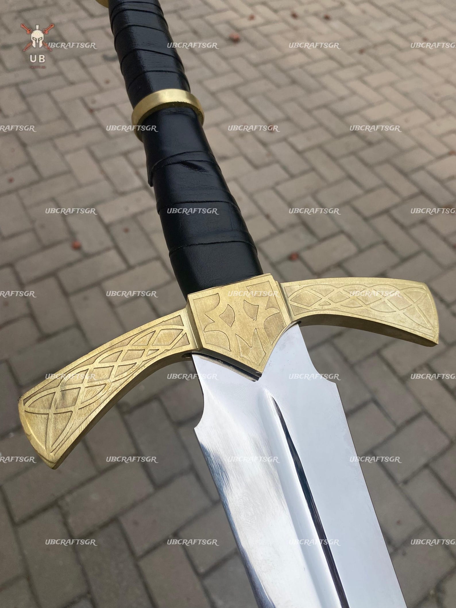 Glodryn Replica Sword-medieval Knight's Longsword With Gold Cross Guard ...