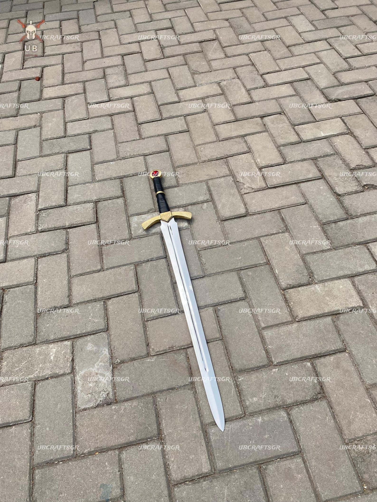 Glodryn Replica Sword-medieval Knight's Longsword With Gold Cross Guard ...