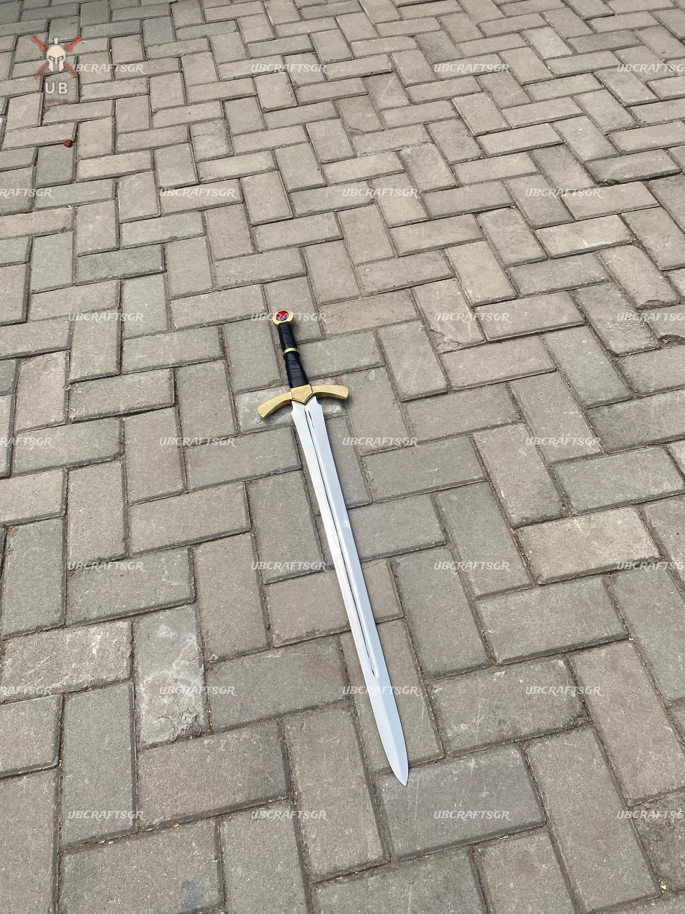 Glodryn Replica Sword-medieval Knight's Longsword With Gold Cross Guard ...