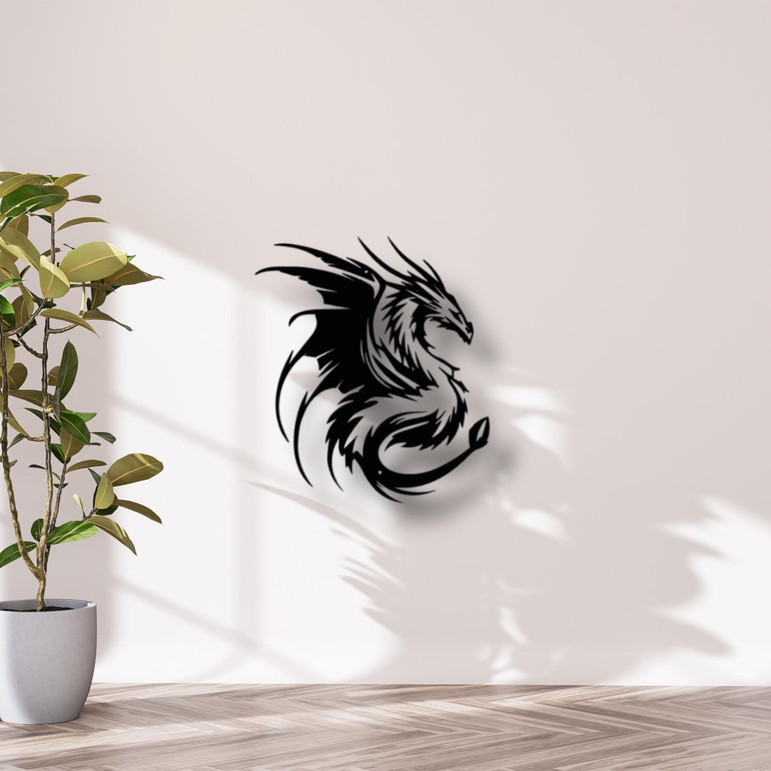 3D Printed Geometric Dragon Wall Art Modern Fantasy Decor Bold Mythical ...