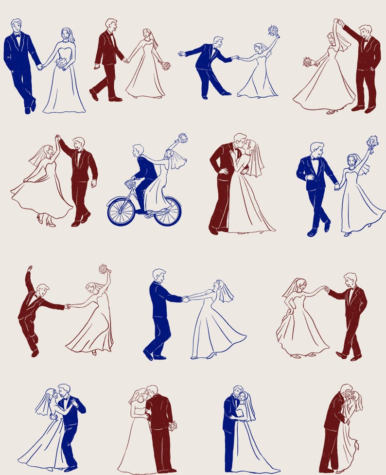 Hand Drawn Wedding Couple Clipart Bundle | Bride Groom SVG PNG (instant ...