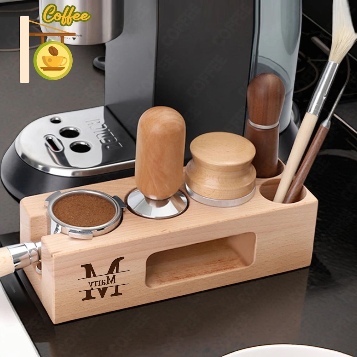 Personalized Wooden Coffee Tamp Station,espresso Machine Accessories ...