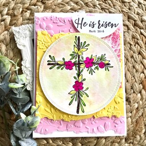 He is Risen Card, Mark 16:6 Card, Christian Easter Card, Floral Cross ...