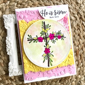 He is Risen Card, Mark 16:6 Card, Christian Easter Card, Floral Cross ...