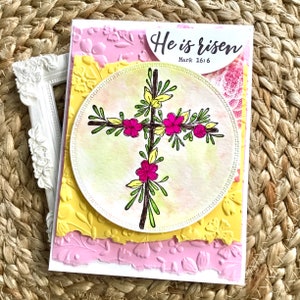 He is Risen Card, Mark 16:6 Card, Christian Easter Card, Floral Cross ...