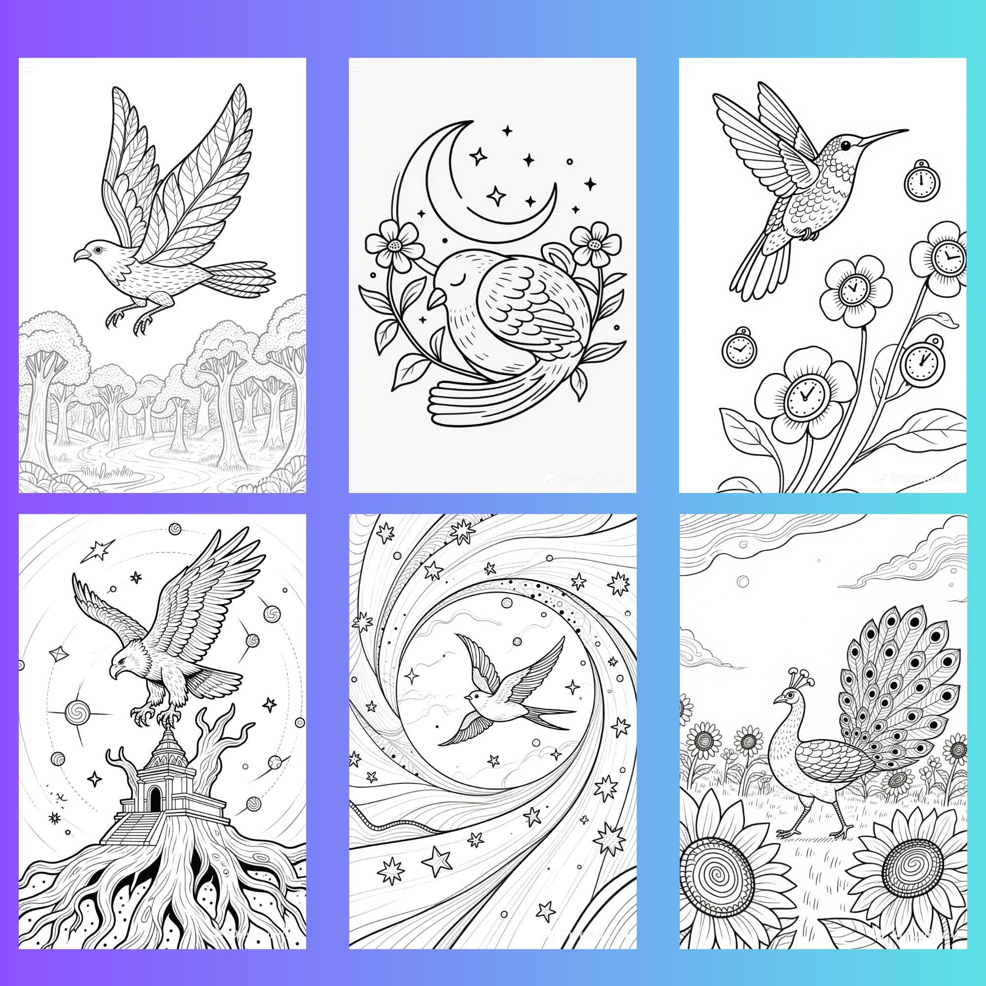 Bird Coloring Pages for Kids, Nature and Sky Theme, Printable Coloring ...