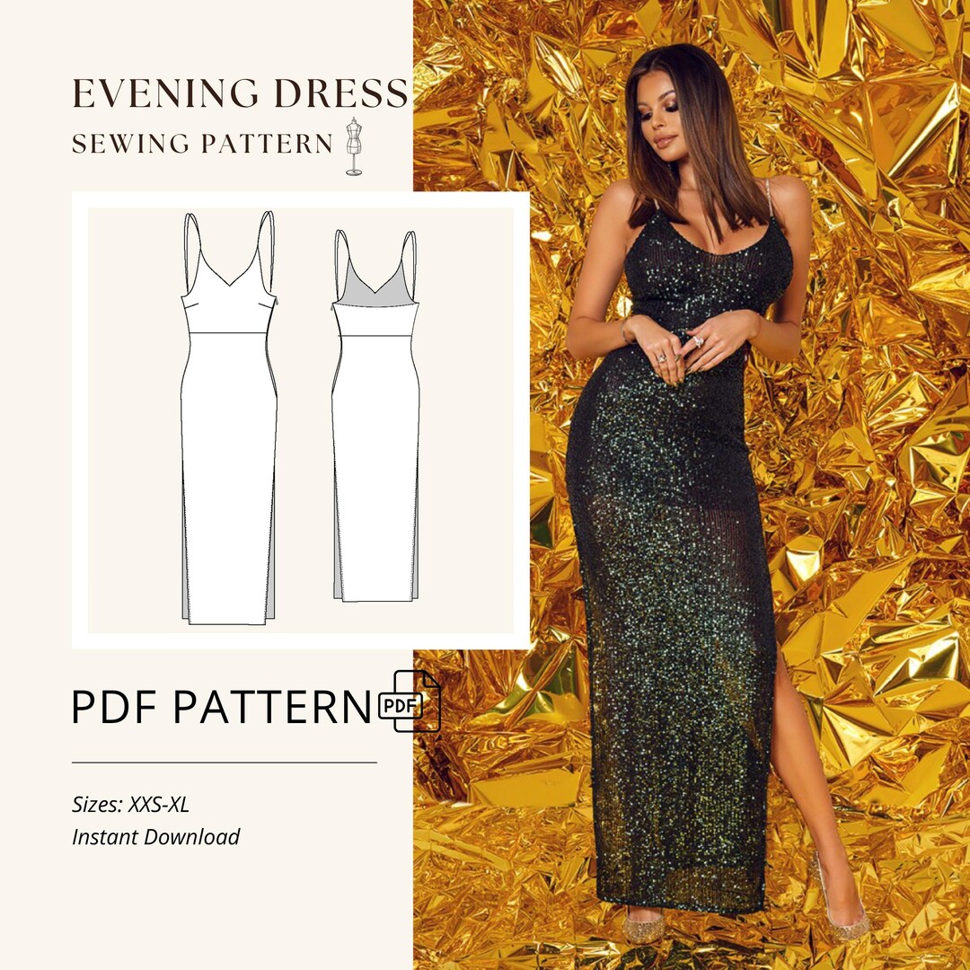 Evening Dress PDF Pattern | Modern Bodycon Dress Sewing Pattern | Party ...