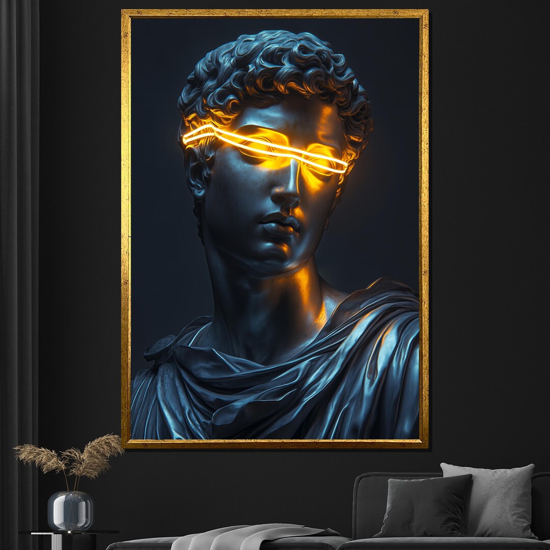 Neon David Statue Canvas Painting, Modern Pop Art Wall Decor, Unique ...