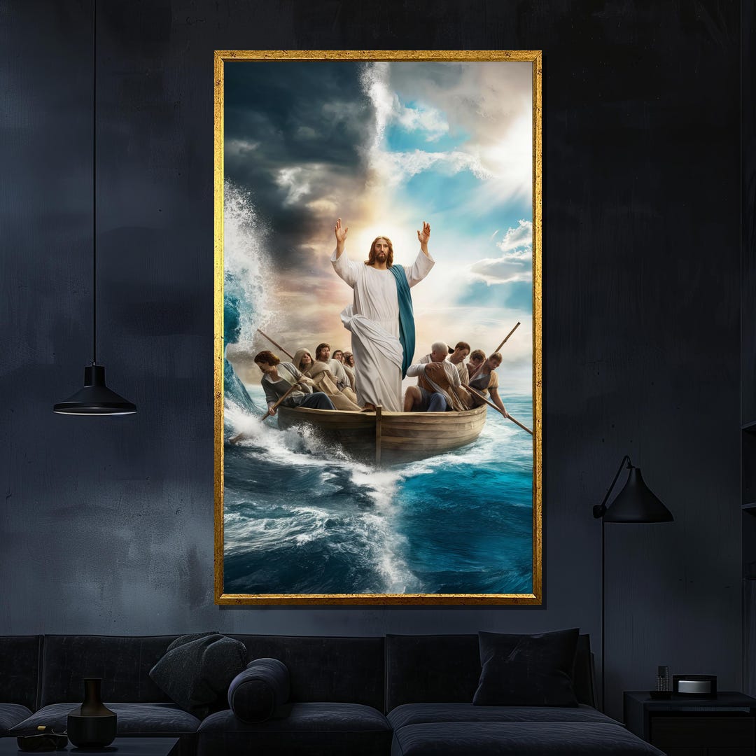 Jesus Calming the Storm Canvas Painting, Religious Wall Art, Christian ...