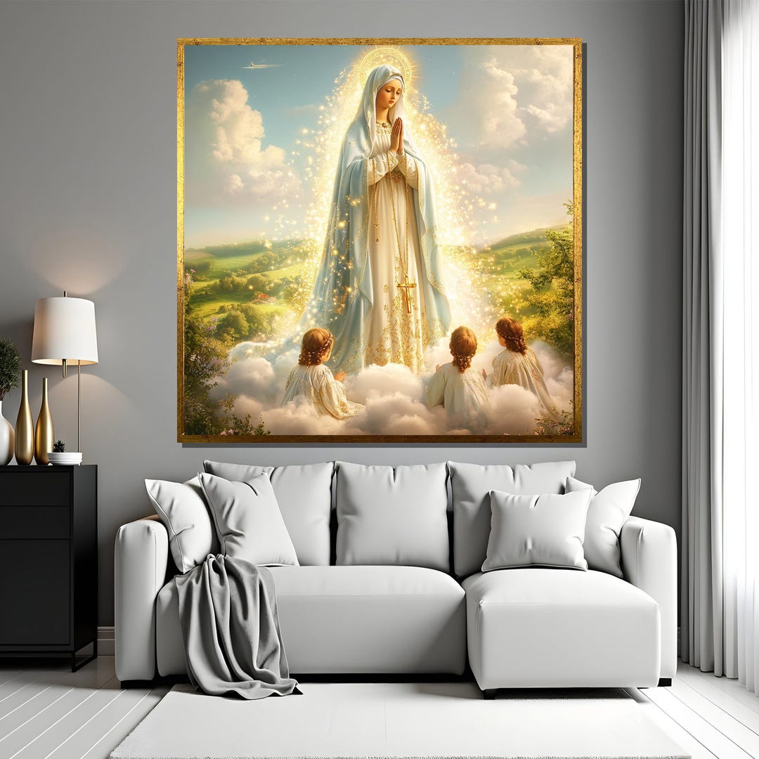 Virgin Mary Apparition Canvas Painting Blessed Mother Religious Wall ...
